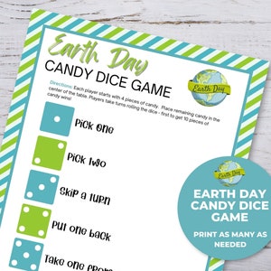 Printable Candy Dice Game, Earth Day Activities for Kids and Adults ...