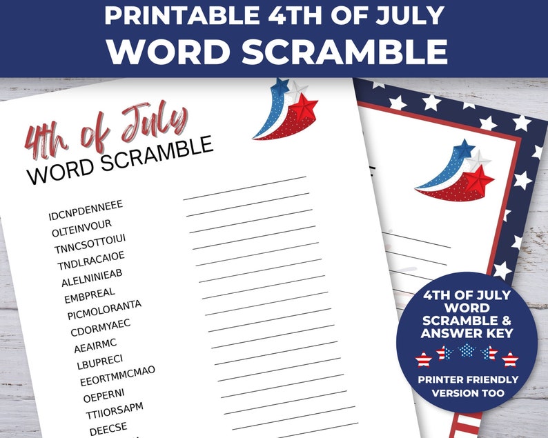 4th of July Word Scramble Printable 4th of July Party Games - Etsy