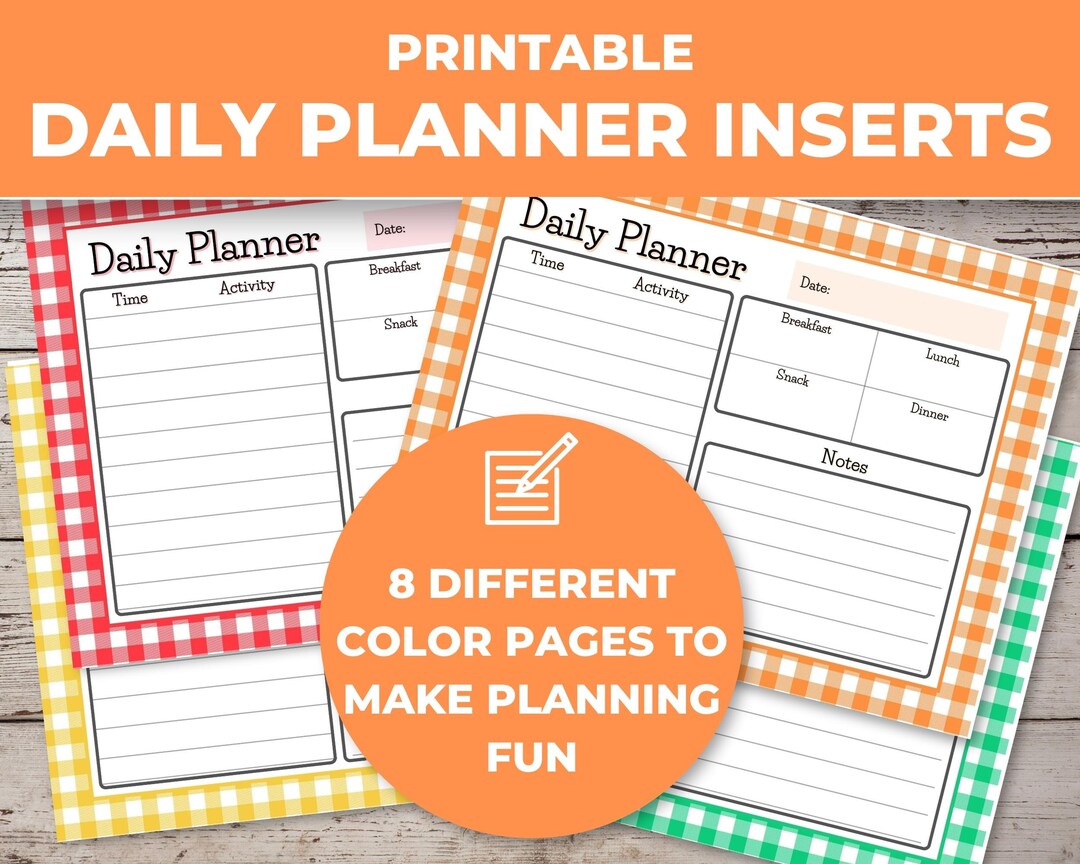 Daily Planner Printable, Colorful Daily Planner Inserts, Gingham ...