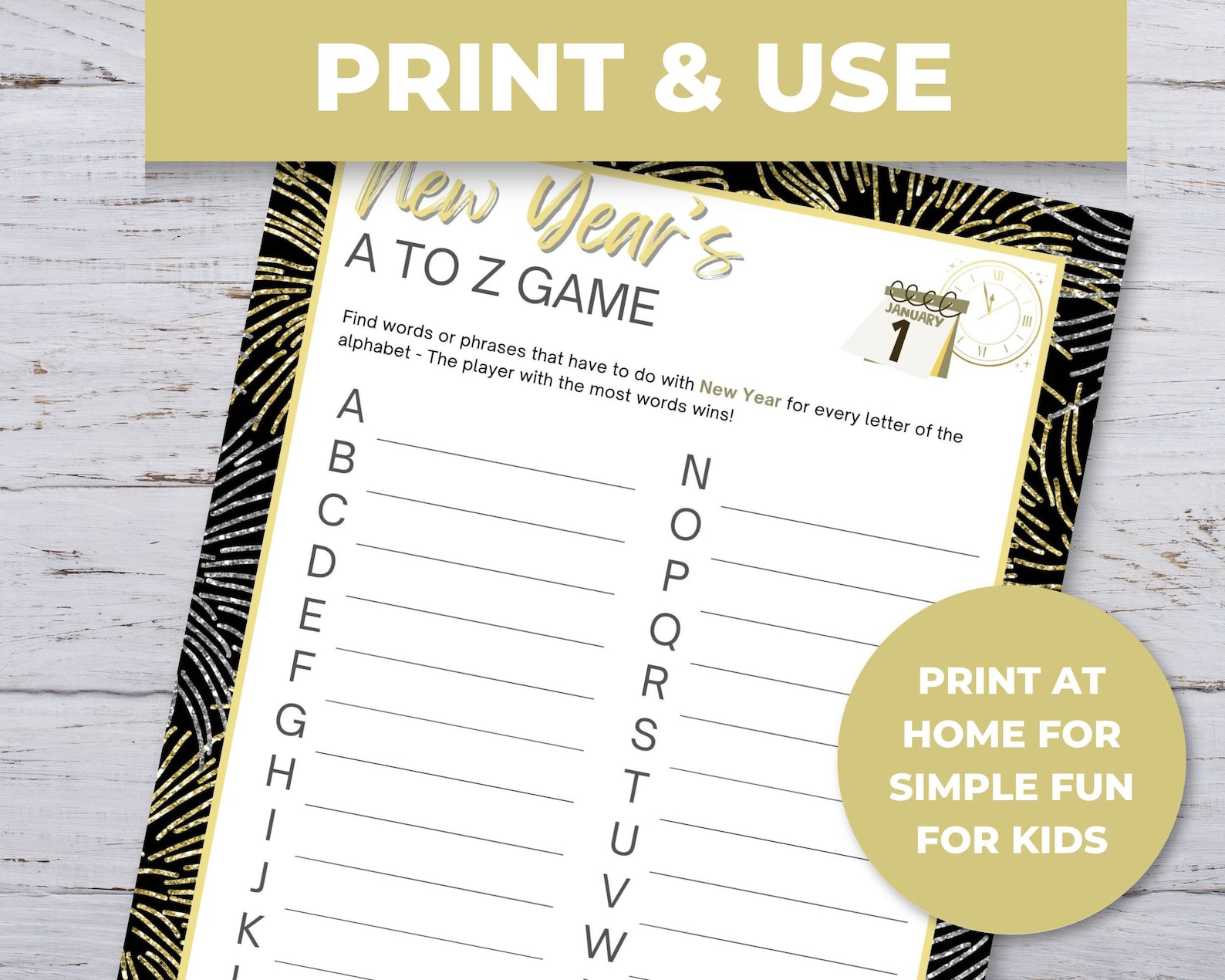New Years A to Z Game, Printable New Year Game for Kids, Classroom ...