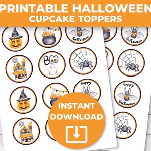 Halloween Cupcake Topper Printable, Halloween Cookie Tags, Cute ...
