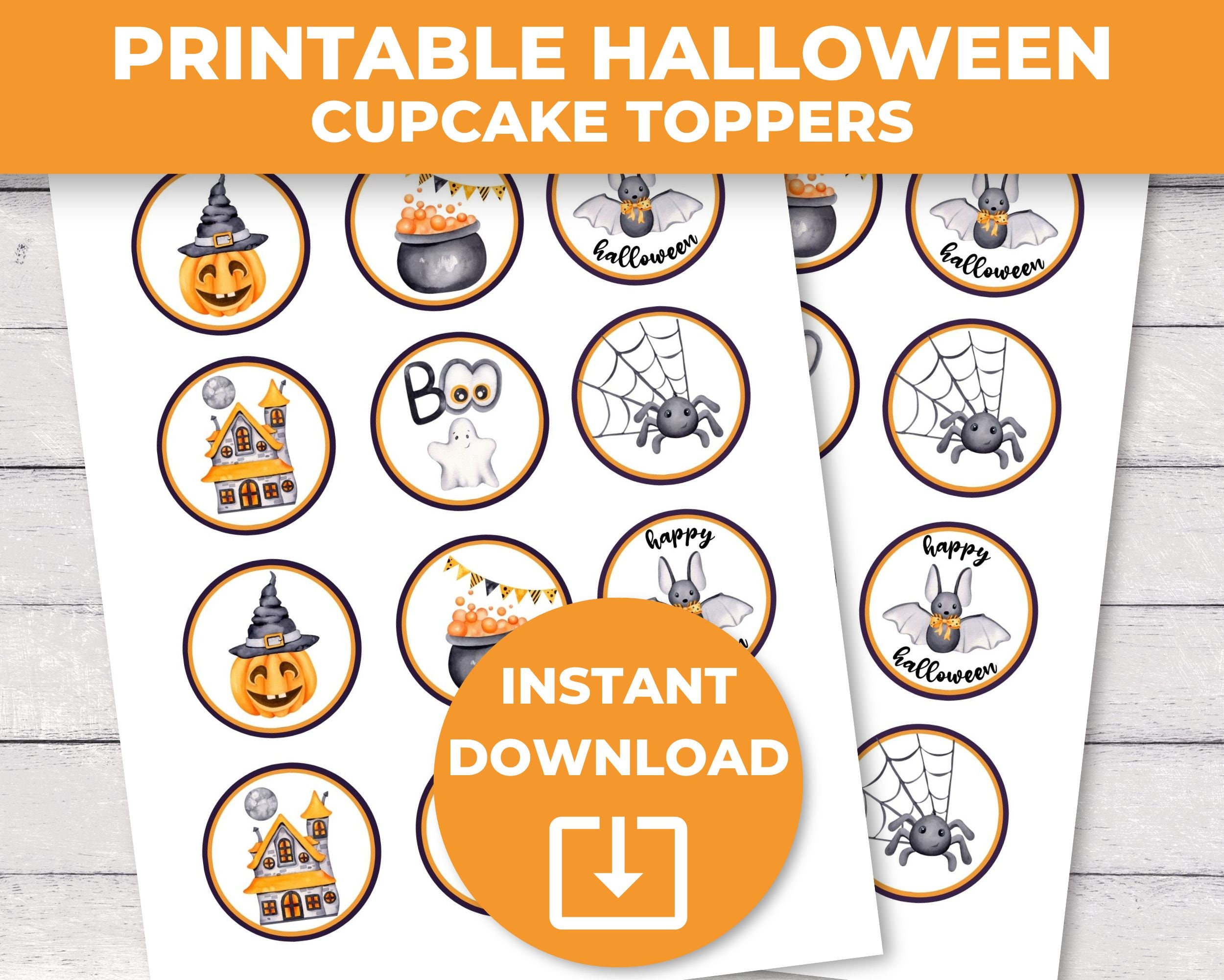 Halloween Cupcake Topper Printable, Halloween Cookie Tags, Cute ...