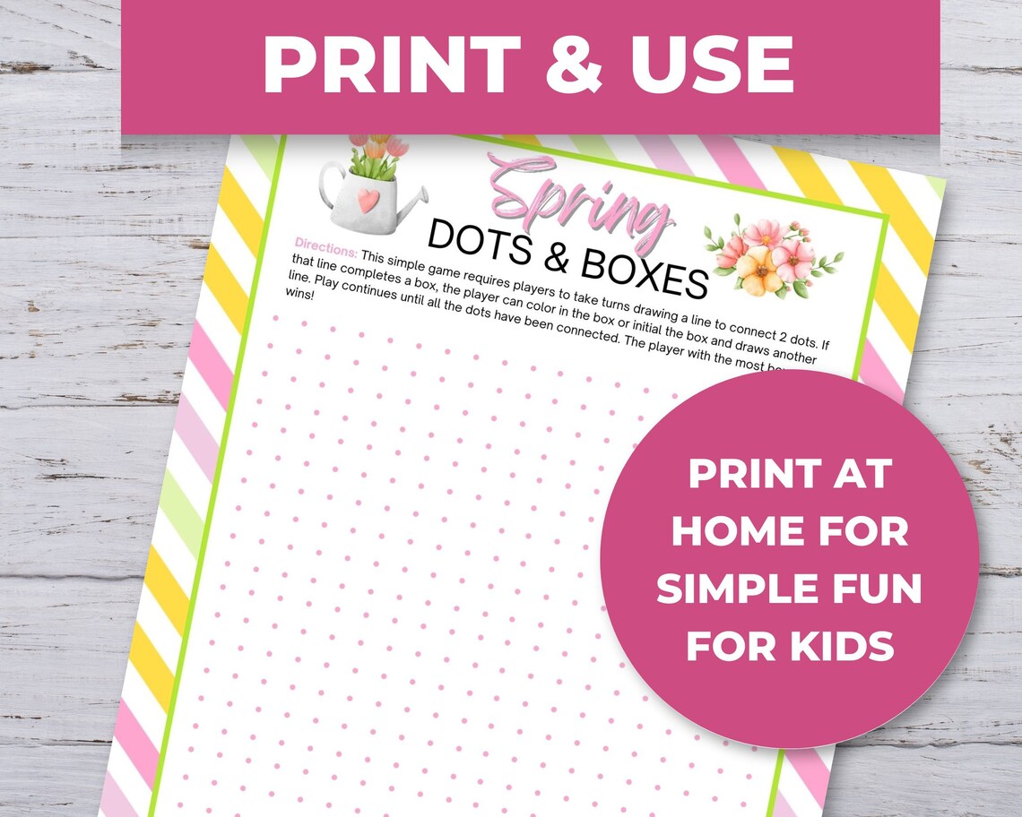 Spring Dots and Boxes, Printable Springtime Game for Kids, Classroom ...