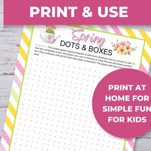 Spring Dots and Boxes, Printable Springtime Game for Kids, Classroom ...