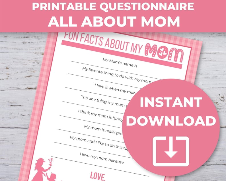 All About Mom, Printable Mother's Day Gift, Mother's Day Craft Gift ...