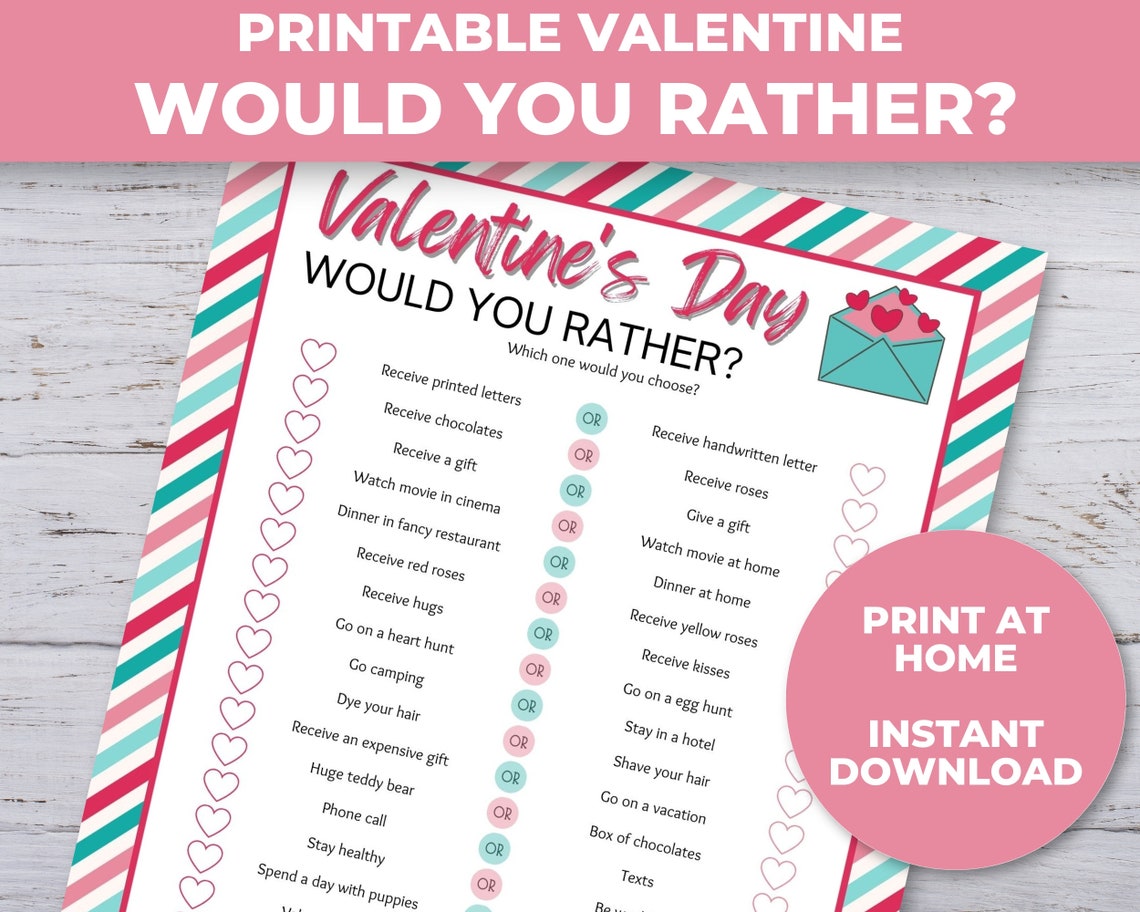 Printable Valentine Would You Rather Game, This or That Valentine Party ...