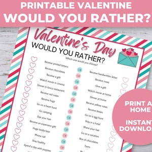 Printable Valentine Would You Rather Game, This or That Valentine Party ...