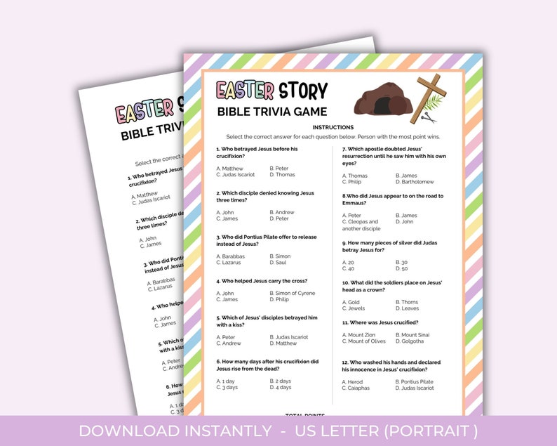 Easter Story Trivia Printable, Easter Bible Games for Kids, the Easter ...