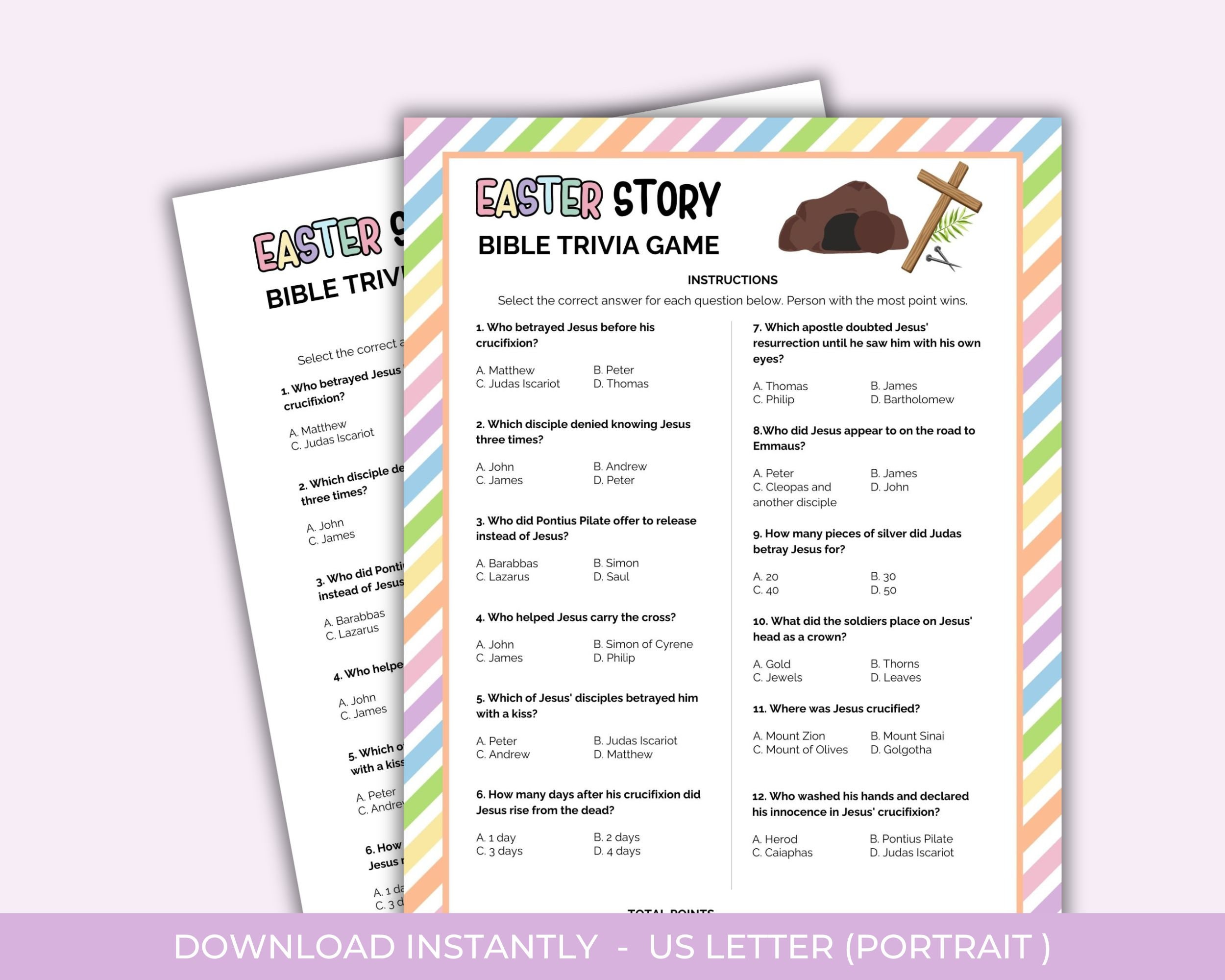 Easter Story Trivia Printable, Easter Bible Games for Kids, the Easter ...