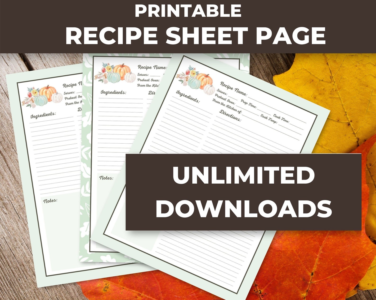 Printable Recipe Sheets Green | Etsy