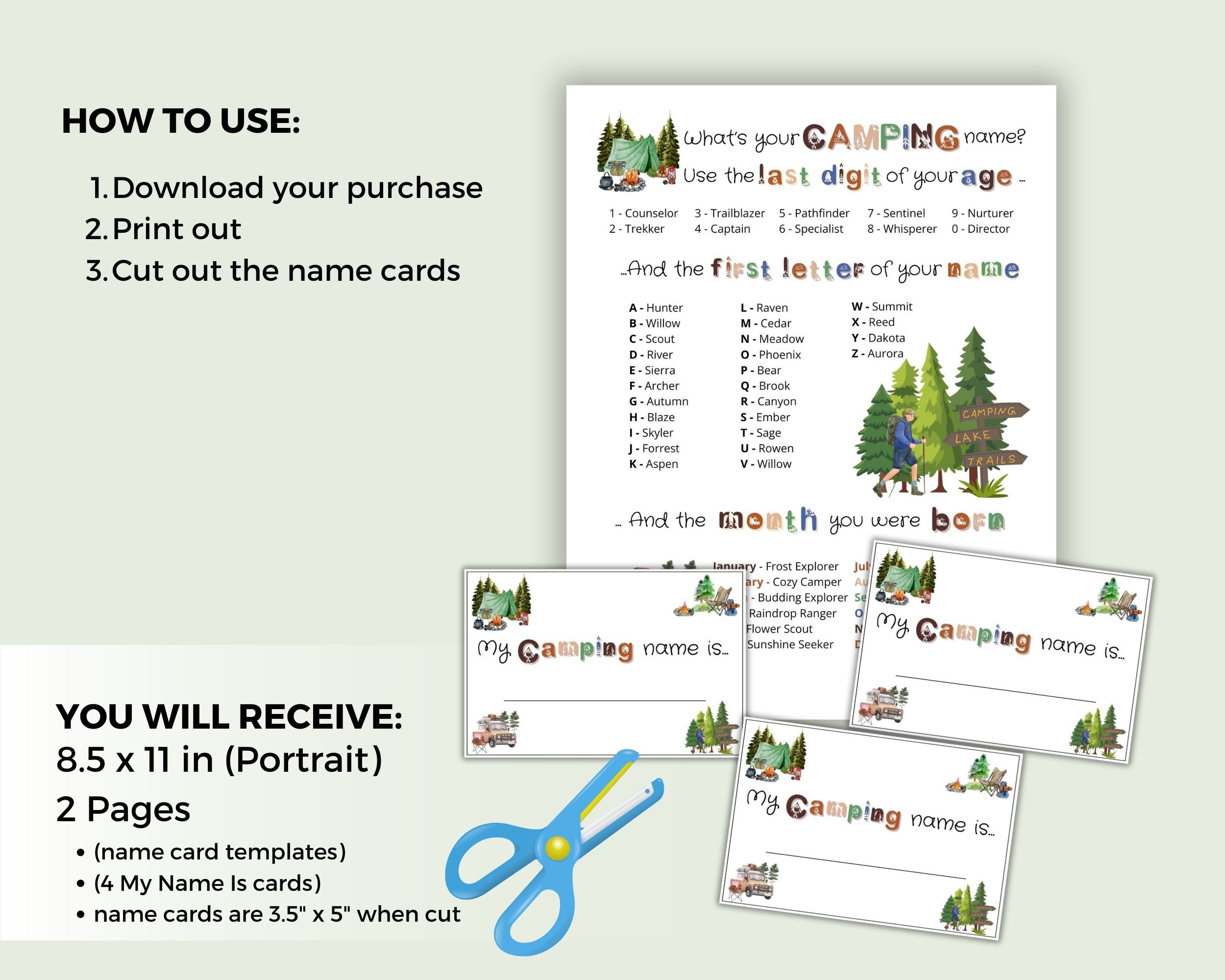 Whats Your Camping Name With Name Tags, Camping Games Printable ...