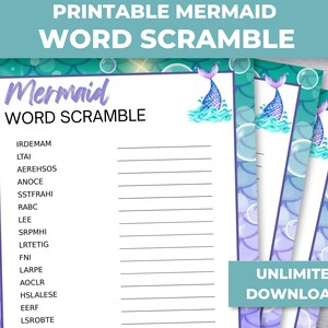 Mermaid Word Scramble, Mermaid Party Games, Under the Sea Printable ...