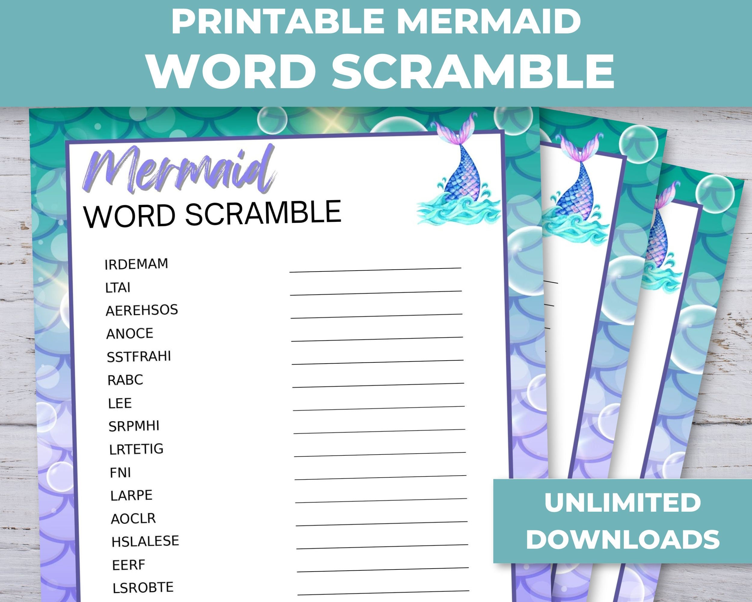 Mermaid Word Scramble, Mermaid Party Games, Under the Sea Printable ...