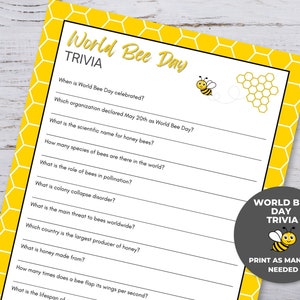 Bee Trivia Game, World Bee Day Printable, World Bee Day Trivia Game ...