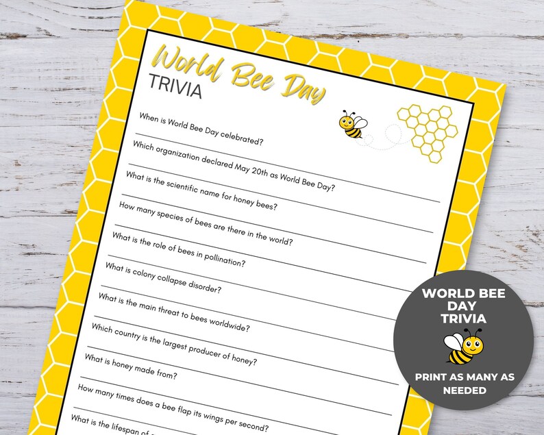 Bee Trivia Game, World Bee Day Printable, World Bee Day Trivia Game ...