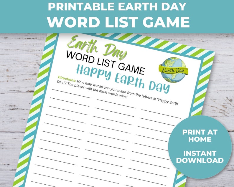 Earth Day Word List Game, Printable Earth Day Game for Kids, Classroom ...