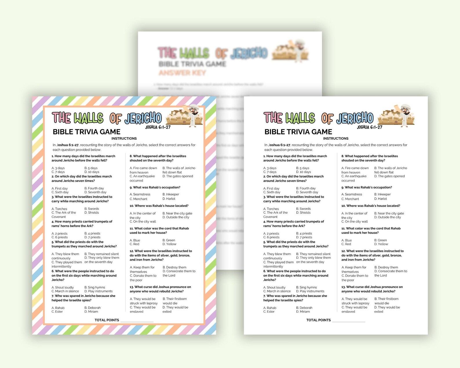 The Walls of Jericho Bible Story Activity, Bible Trivia Game for Kids ...