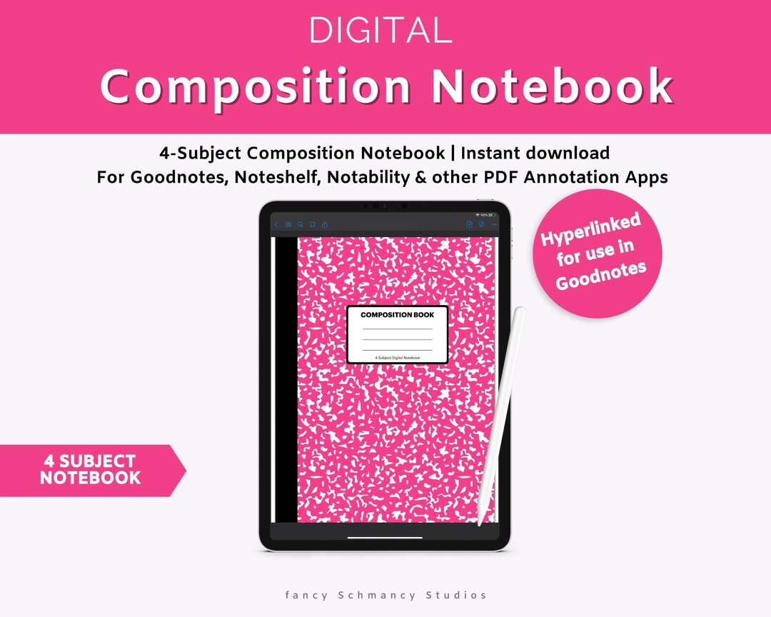 Cute Pink Notebook, Digital Composition Notebook, Notebook With Tabs ...