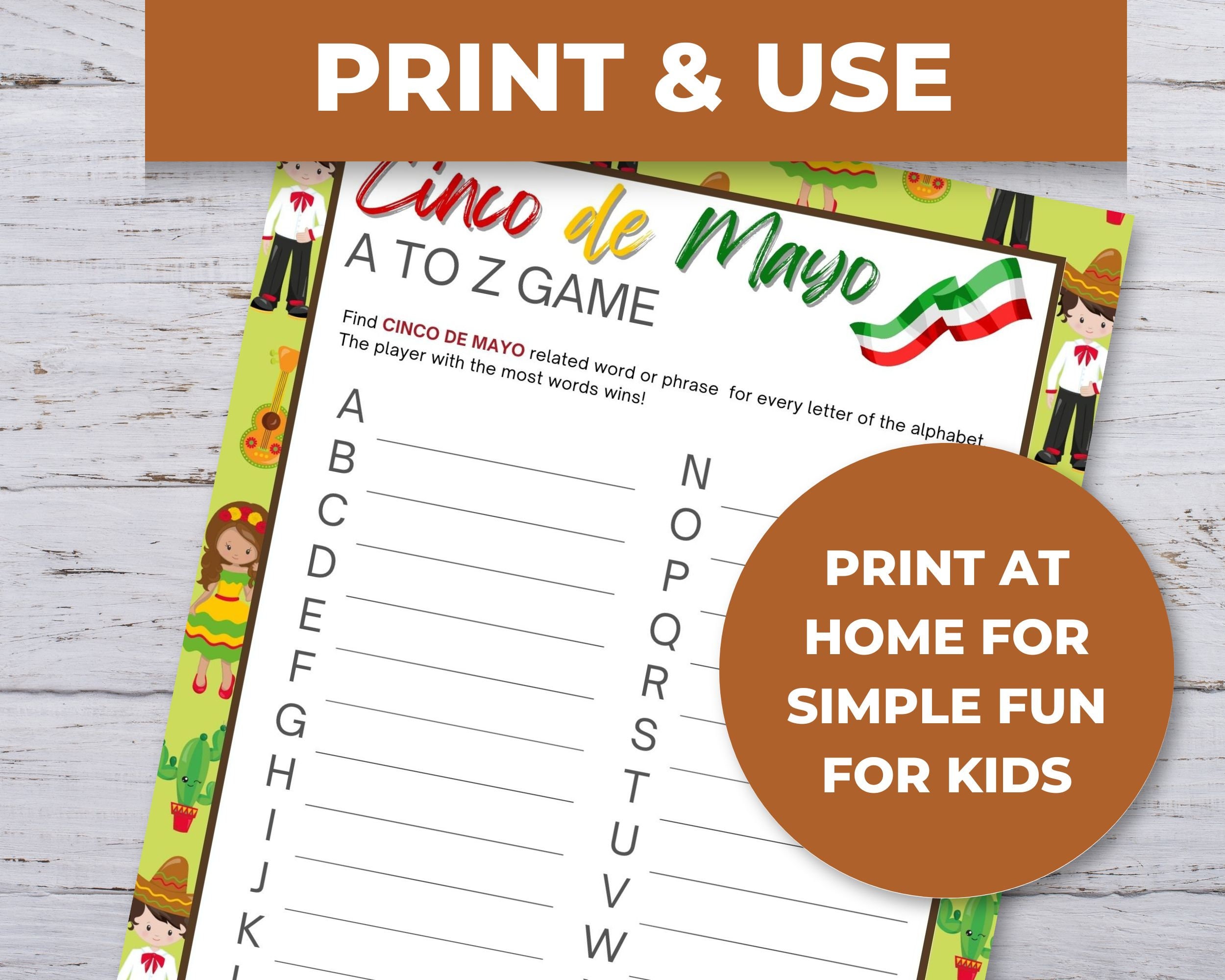 Cinco De Mayo A to Z Game Printable Cinco De Mayo Games for - Etsy