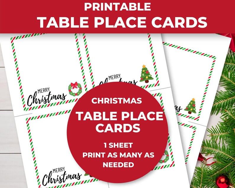 Printable Christmas Place Cards, Striped - Etsy