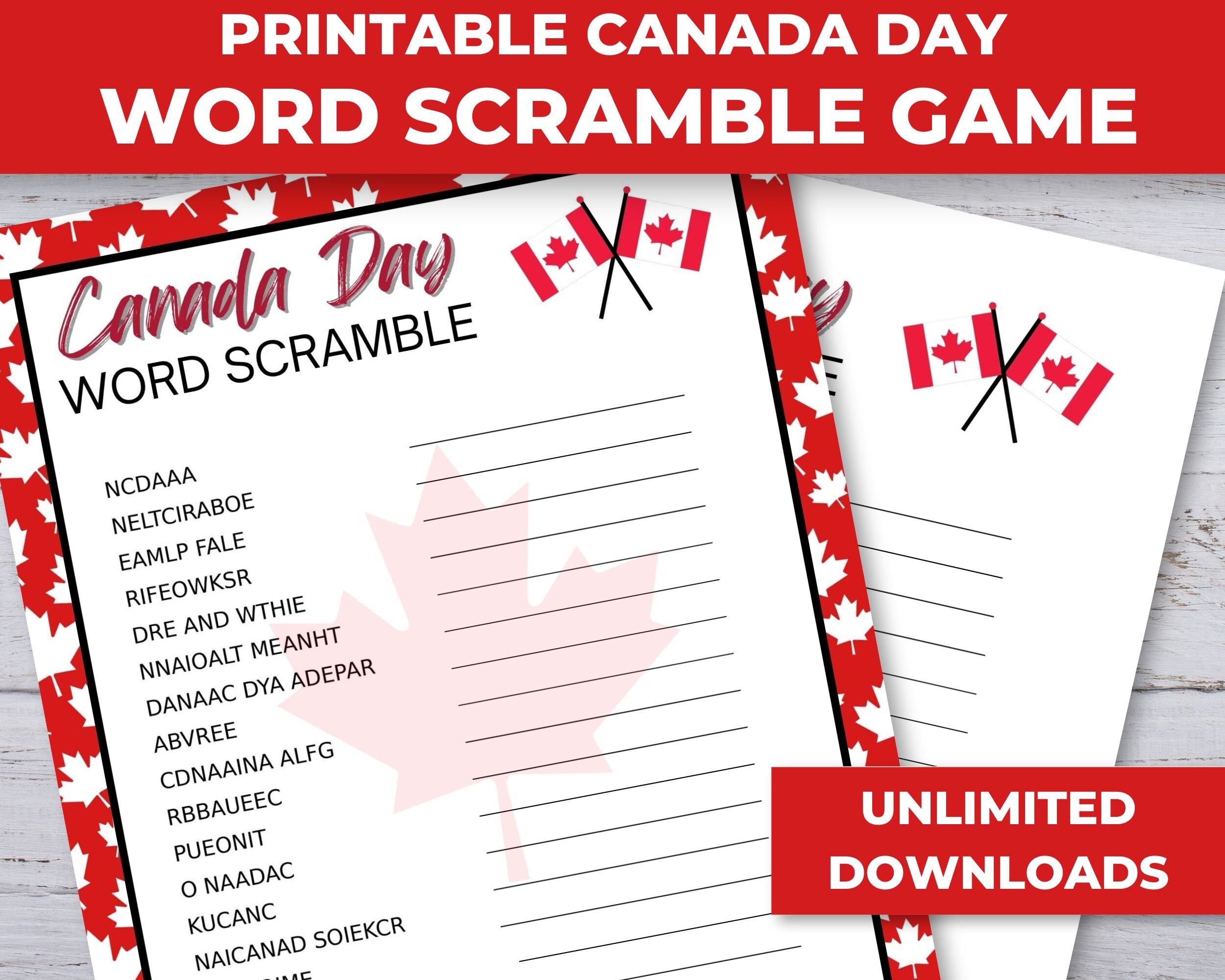 Canada Day Word Scramble, Canada Day Games, July 1st Games, Kids Summer ...
