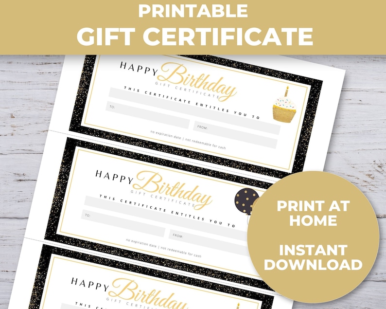 Gift Certificate Template Birthday, Blank Gift Certificate Digital ...