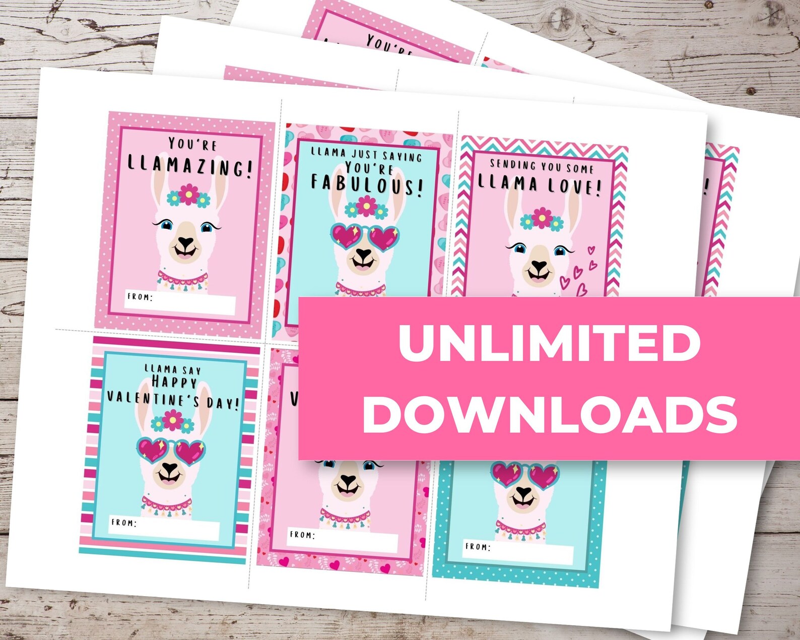 Printable Llama Valentines for School Class, Llama Valentine Cards ...
