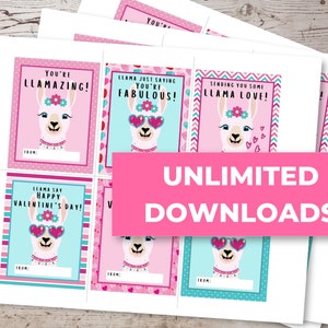 Printable Llama Valentines for School Class, Llama Valentine Cards ...