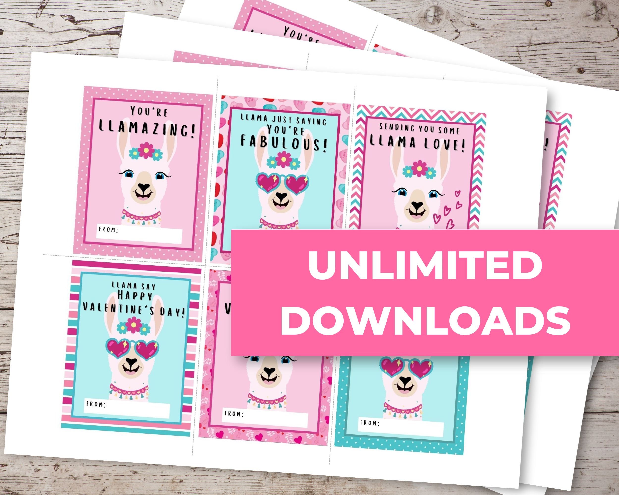 Printable Llama Valentines for School Class, Llama Valentine Cards ...