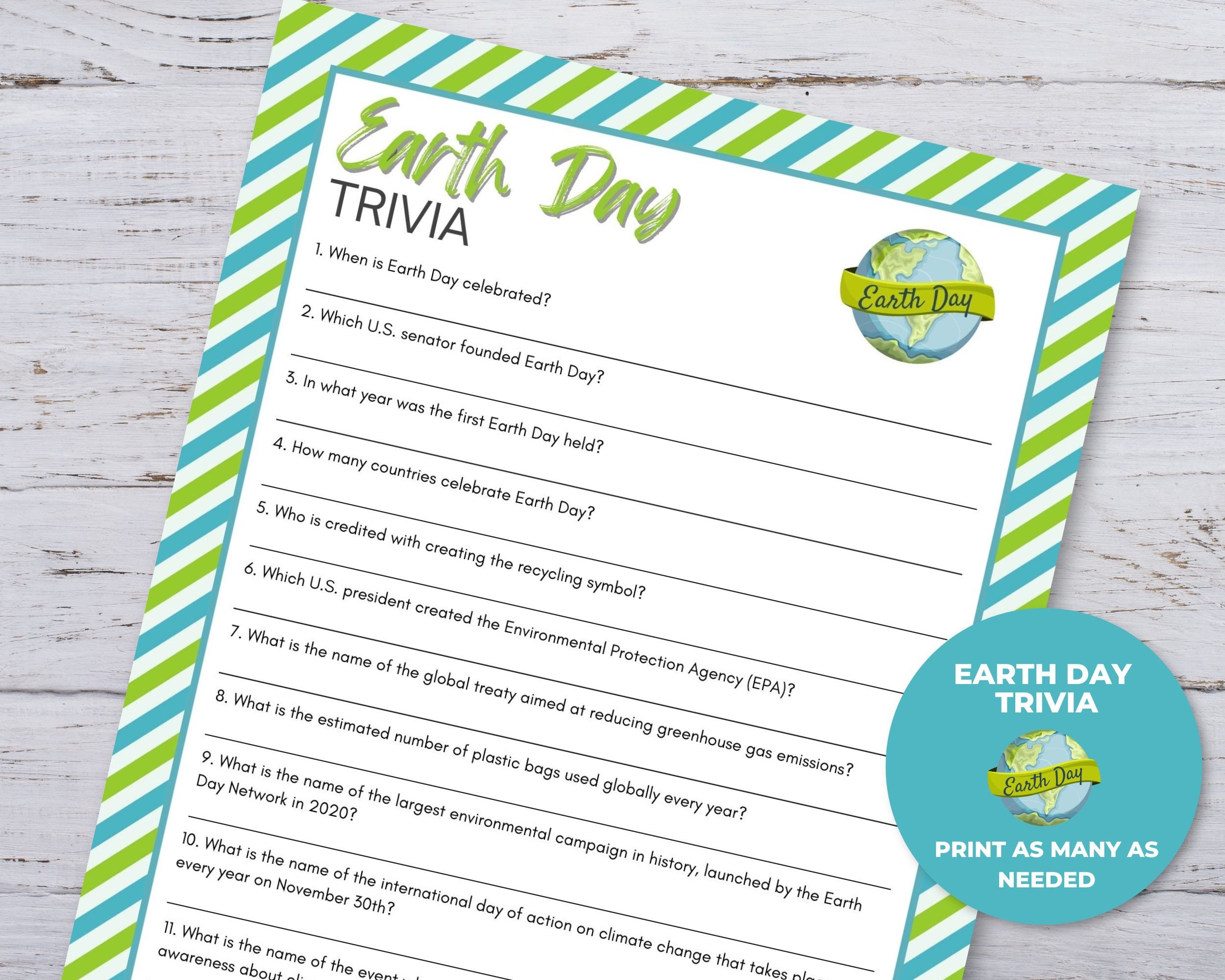 Earth Day Trivia, Earth Day Games for Kids, Earth Day Activity, Earth ...