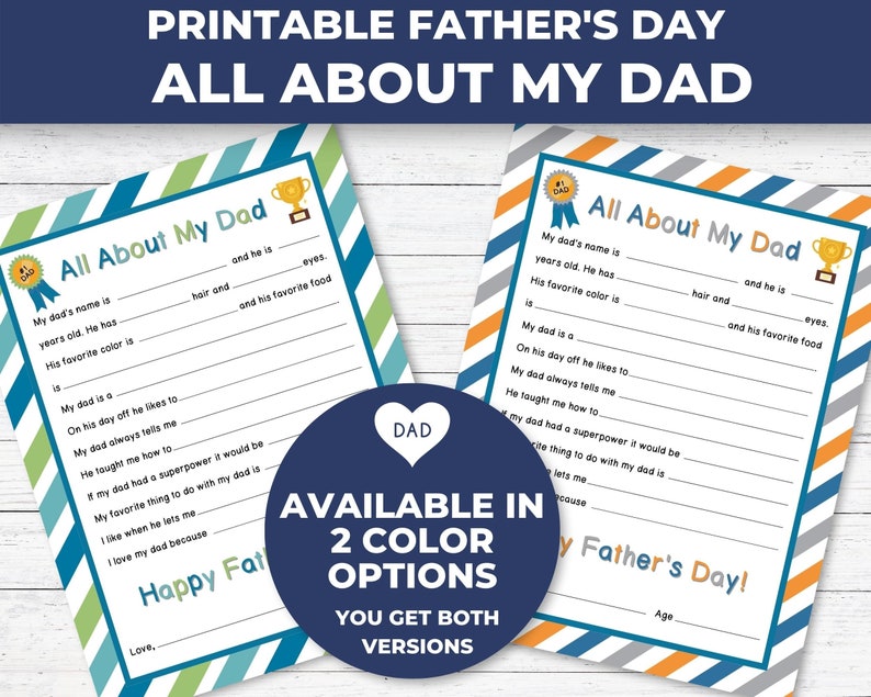 All About My Dad Printable, Father's Day Gift for Kids, All About My ...
