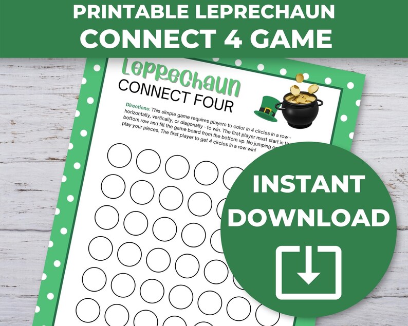 St. Patrick's Day Connect 4 Game, Printable St. Patrick's Day Game for ...