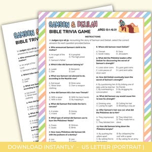 Samson and Delilah Bible Trivia Game for Kids, Bible Story Activities ...