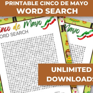 Cinco De Mayo Word Search, Word Puzzles Printable, Mexican Party Games ...