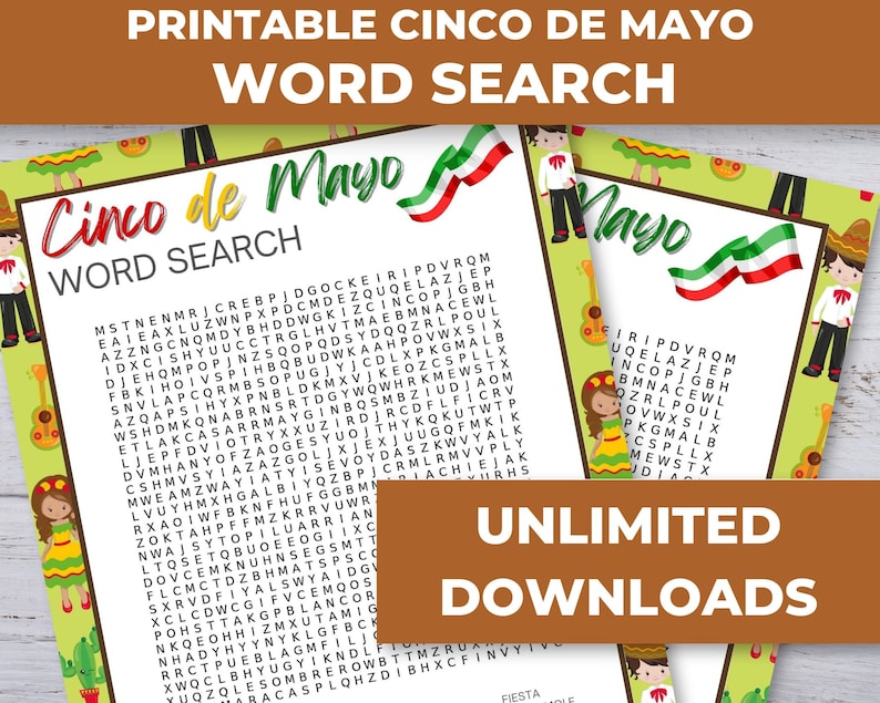 Cinco De Mayo Word Search, Word Puzzles Printable, Mexican Party Games ...