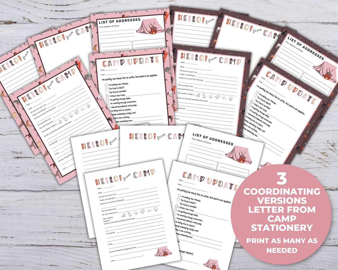 Printable Letter From Camp, Camp Letter Stationery, Fill in the Blank ...