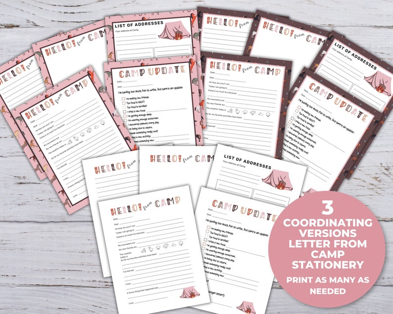 Printable Letter From Camp, Camp Letter Stationery, Fill in the Blank ...