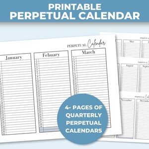 Printable Perpetual Calendar, Undated Calendar Printable, Year at A ...
