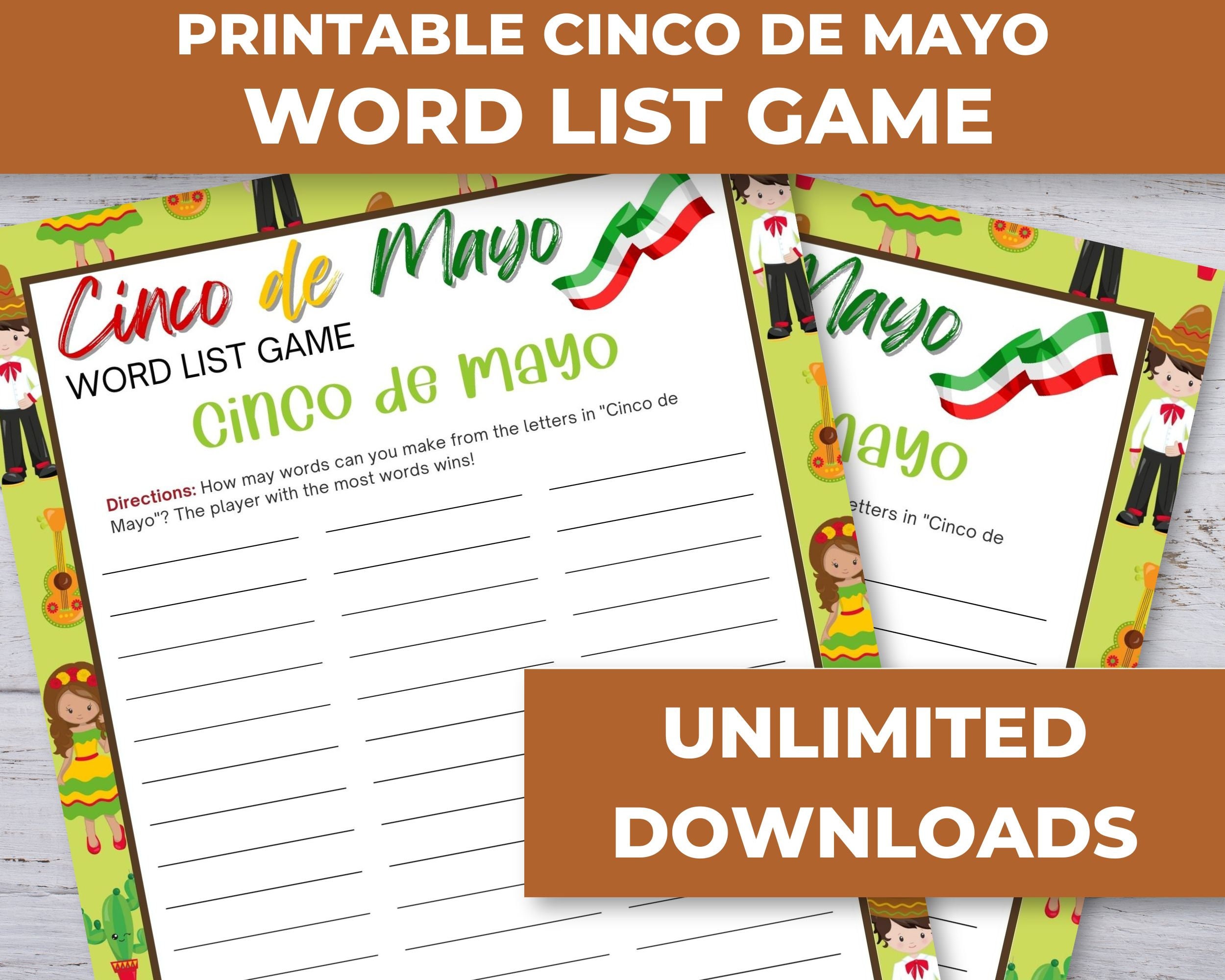 Cinco De Mayo Games, Printable Word Game, Word Puzzle Printables, Cinco ...