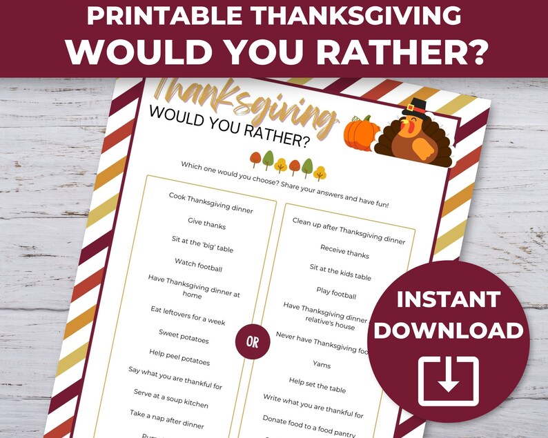 Printable Thanksgiving Would You Rather Game, This or That Thanksgiving ...