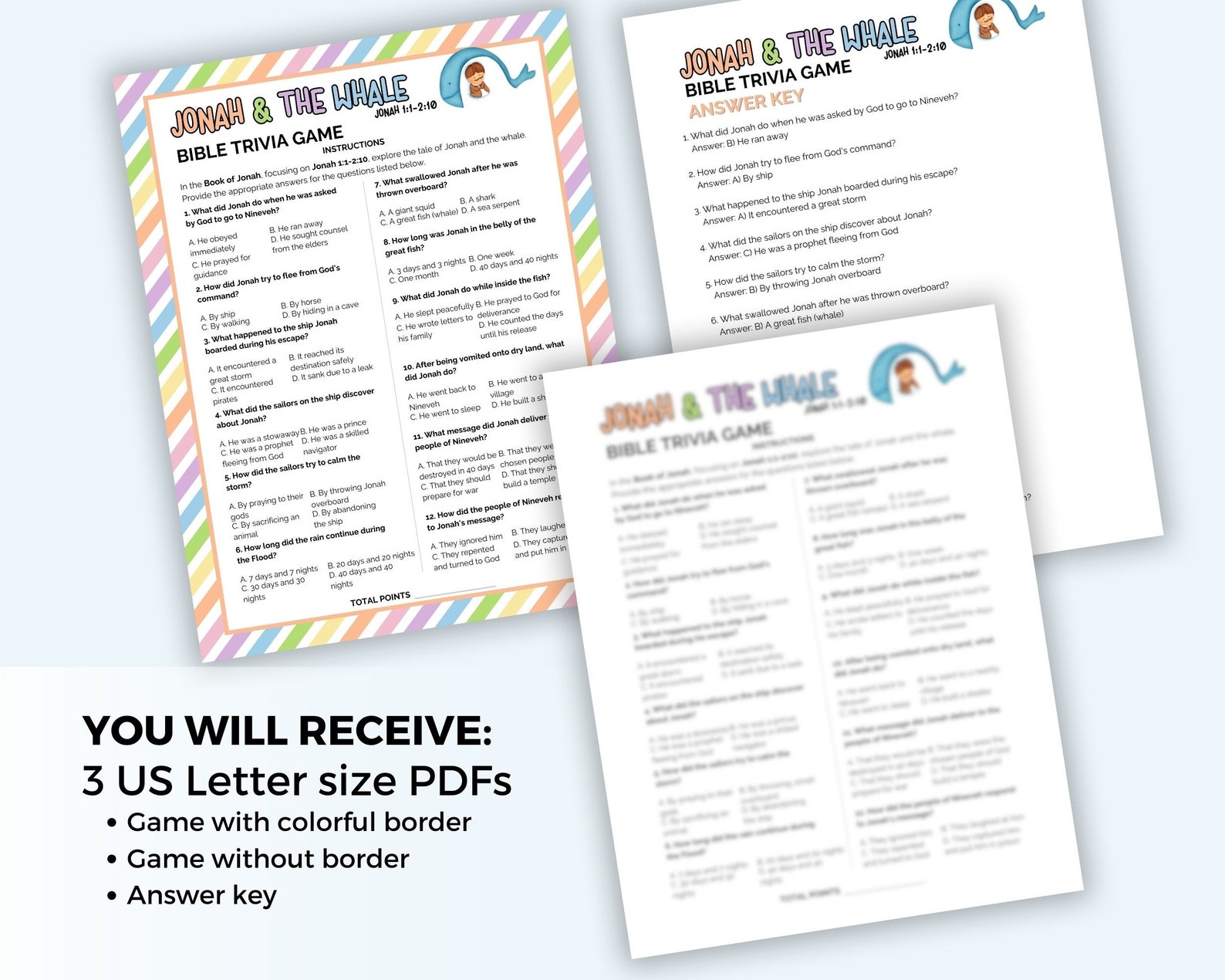 Jonah and the Whale Bible Trivia for Kids, Printable Trivia Game, Bible ...