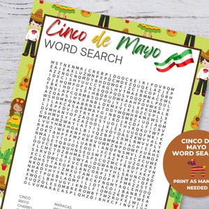 Cinco De Mayo Word Search, Word Puzzles Printable, Mexican Party Games ...