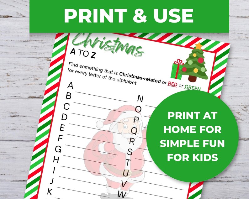 Christmas A to Z Game Printable Christmas Game for Kids - Etsy