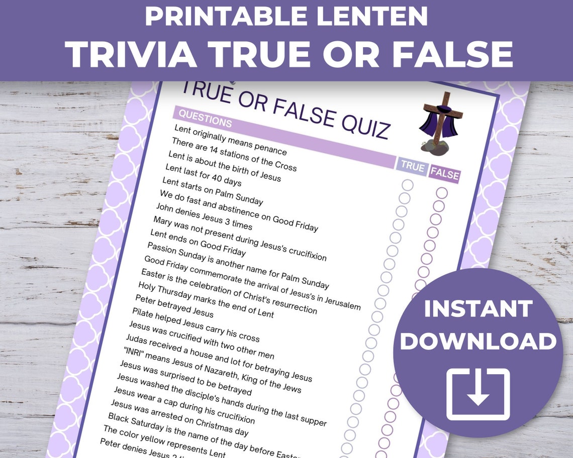 Lent Trivia Printable, Lenten True or False Trivia Game, Lent Printable Games for Adults ...