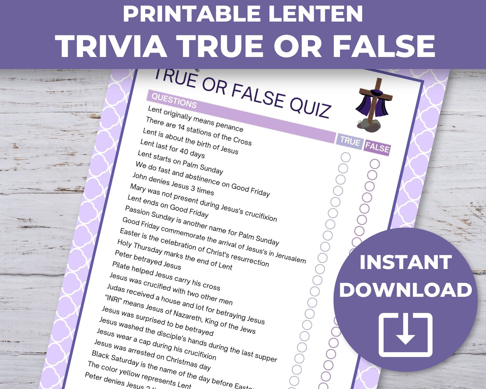 Lent Trivia Printable, Lenten True or False Trivia Game, Lent Printable ...