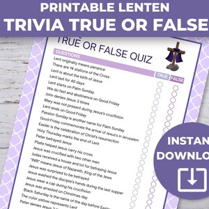 Lent Trivia Printable, Lenten True or False Trivia Game, Lent Printable ...