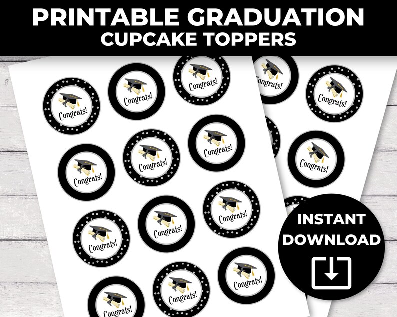 Black and Silver Graduation Printable Cupcake Toppers, Graduation ...