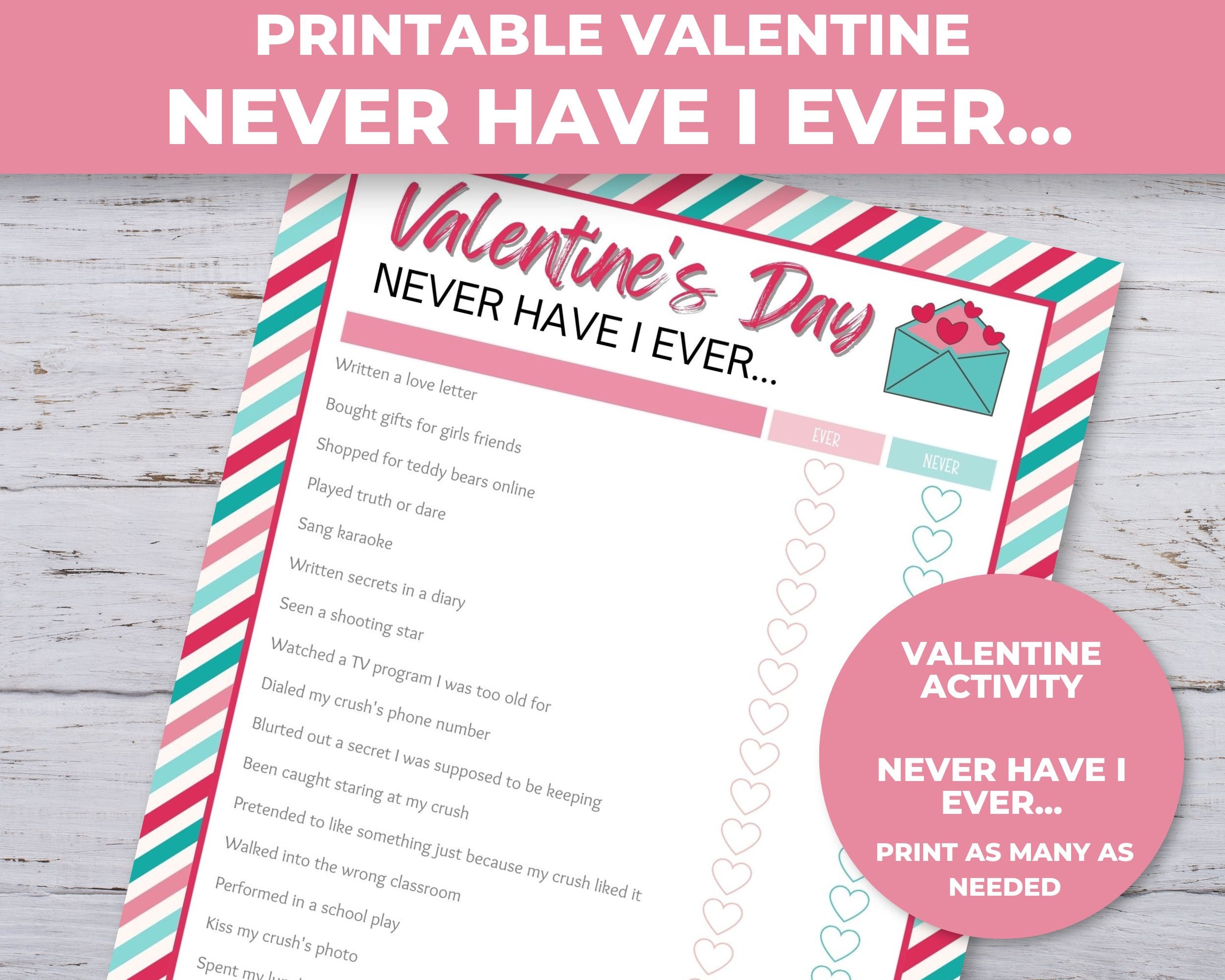 Printable Valentine Never Have I Ever Game, Ever or Never Game for ...