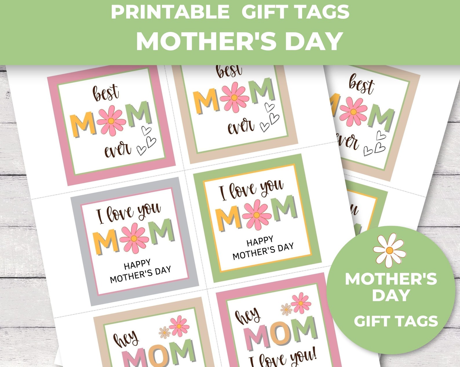 Mother's Day Gift Tags Printable, Gift Tags for Mom, Best Mom Ever Tag ...