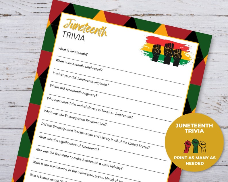 Juneteenth Trivia Game, Juneteenth Printable, Juneteenth Games, African ...